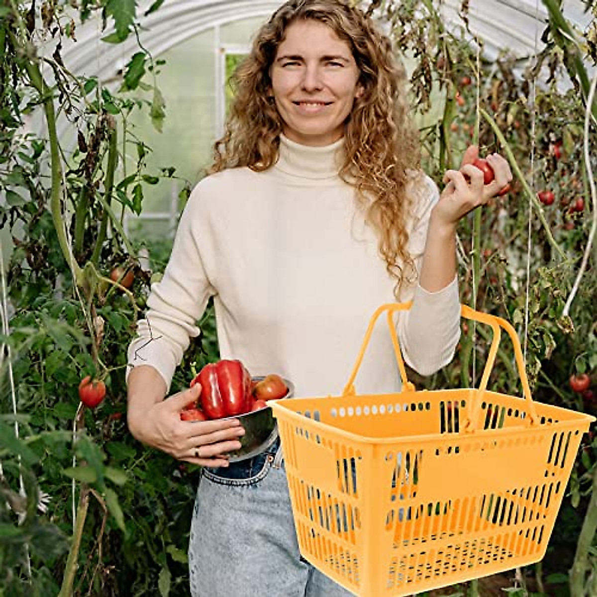 POPETPOP Plastic Shopping Basket with Handle- 16L Portable Handheld Storage Basket Used for Supermarket, Retail, Bookstore