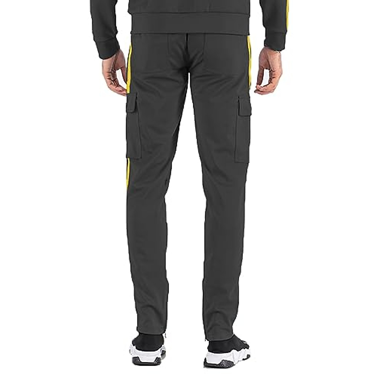Weiv Gear Men’s Track Pants – Casual Two Stripe Cargo Pocket Ankle Zipper Sweatpants Joggers Active Athletic Workout TP500 BLKYEL M Black/Yellow