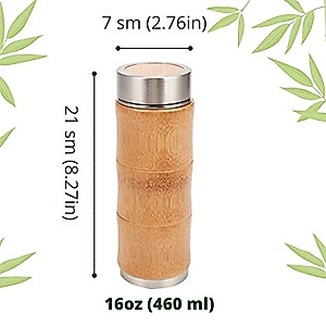 Bamboo Tea Tumbler with Infuser & Strainer 16oz/460ml - Keeps Hot & Cold for 12 Hrs - Vacuum Insulated Stainless Steel Travel Tea Tumbler Infuser Bottle Leaf Tea & Coffee|Tea Mug|Tea Tumbler
