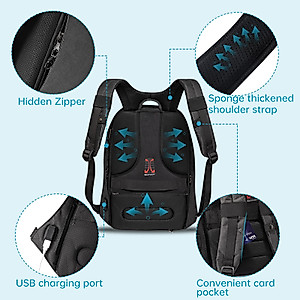 KOPACK Security Backpack, 15.6 Inch Laptop Backpack with Hidden Anti-Theft Zipper and USB Port, Stylish Waterproof Business College Travel Commuter Backpack, with Rain Cover-Grey Black Bag