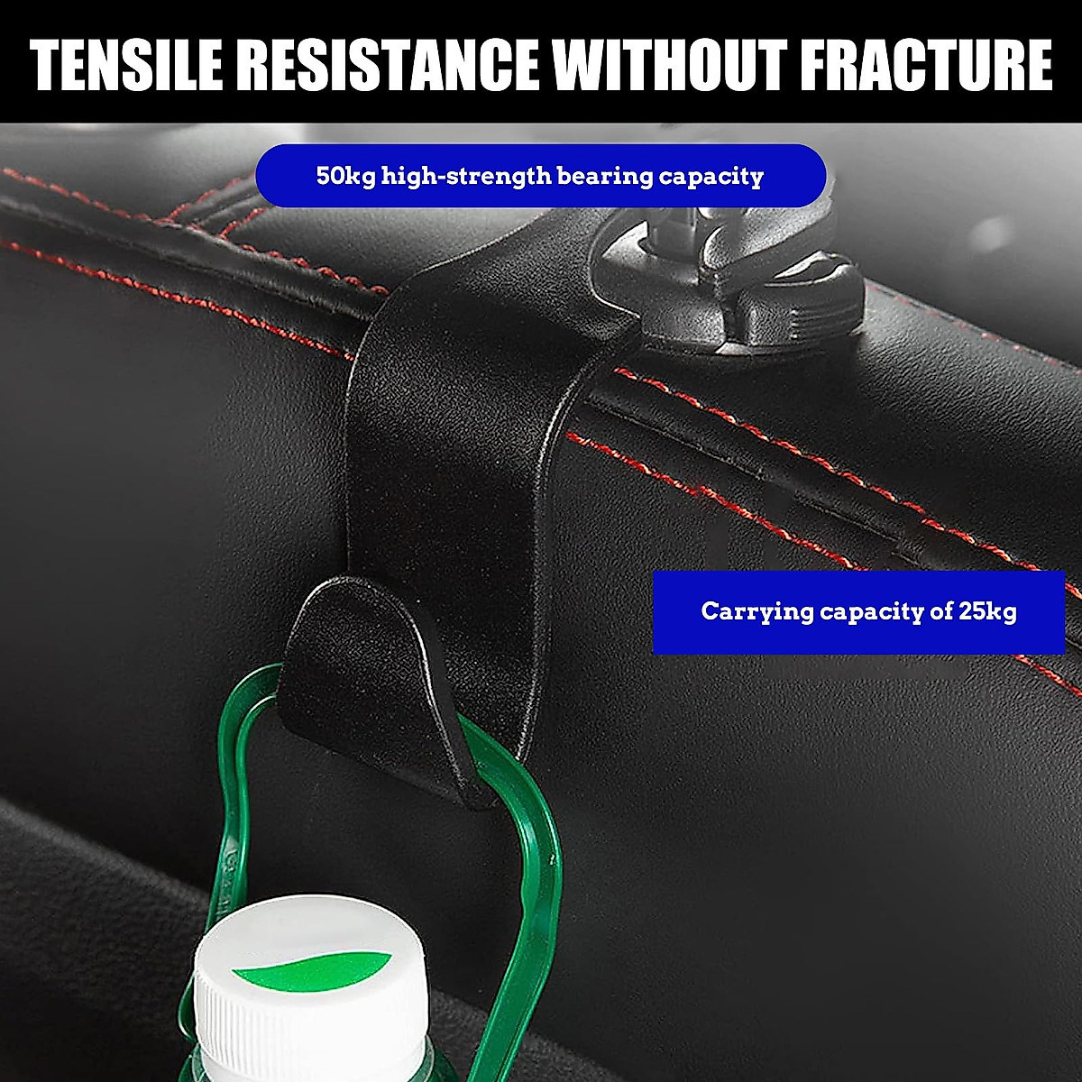 UGSHY 4 PCS Car Seat Headrest Hook, Hanging Hidden Hook to Increase Storage Space, Wallet Umbrella Handbag Rear Seat Organizer Super Load-Bearing S-Shaped Hook, Universal Accessory for Cars (Black)