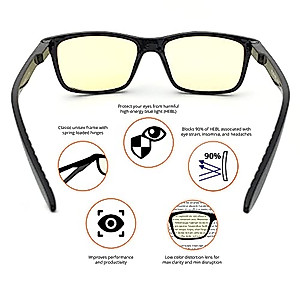 J+S Vision Blue Light Shield Computer Reading/Gaming Glasses - 0.0 Magnification - Anti Blue Light 100% UV Protection Low Color Distortion, Classic Black Frame - Essential Gaming Gear