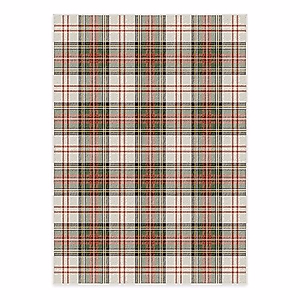 RUGGABLE Washable 5x7 Area Rug, Plaid, Premium Winter Rugs for Living Room, Bedroom, Kitchen, Office, Classroom with Gripper Non Slip Pad, Dress Stewart Tartan White