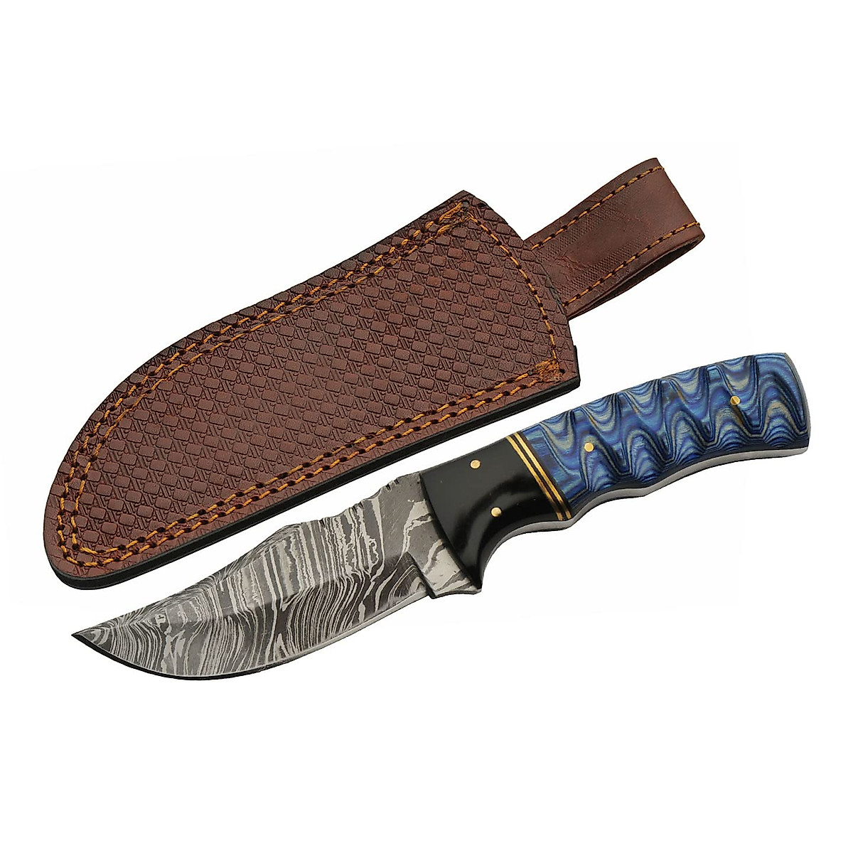 Blue Lake Ripple Damascus Steel Blade | Wood Handle 8 inch EDC Hunting Knife