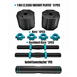 Weights Dumbbells Set,20LB Adjustable ARUNDO Exercise Equipment for Home Gym Workouts,Free Weights Muscle Building Barbell Set for Men/Women