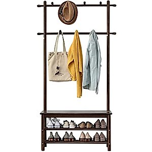 FOLREORP 3-in-1 Hall Tree Entryway Coat Rack solid wood Freestanding Coat Rack with Shoe Bench and Shoes Organizer Shelves Coat Tree Stand for Bedroom Foyer Entryway bench Hallway Living Room