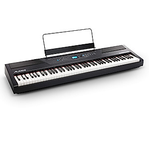 Alesis Recital Pro - 88 Key Digital Piano Keyboard with Hammer Action Weighted Keys & RockJam KB100 Adjustable Padded Keyboard Bench, X-Style, Black