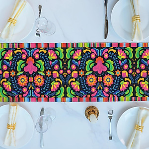 Snowkingdom Mexican Fiesta Table Runner, Mode Floral Dia De Los Muertos Décor Day of The Dead Altar Decoration for Holiday Home Party (13" x 72")