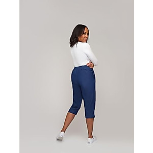 Alfred Dunner Women's All Around Elastic Waist Denim Missy Capris Pants Jeans, 14