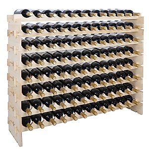 HomGarden 6 Tier Stackable Wine Display Rack Modular Free Standing Bottles Storage Stand Wooden Wine Holder Display Shelves Natural Wood Wobble-Free（8x12 Row 96 Bottles）