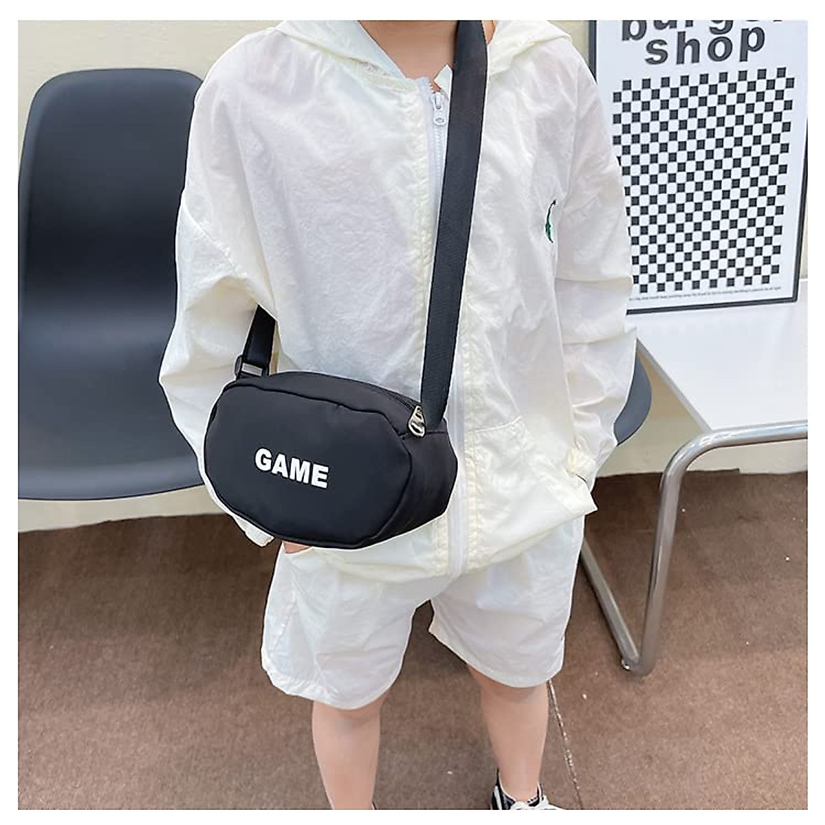 Hiflyer Kids Crossbody Bag Kids Shoulder Bags, Small Nylon Sling Bag for Kids Travel Bag for Kids, Boys Game bags (Black)