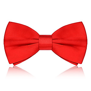 PAFUWEI Men's Pre-Tied Bow Tie, Tux Bowtie Solid Color Neck Bow Ties Adjustable Length Formal Satin Bow Tie for Wedding Party (Polyester, Red)
