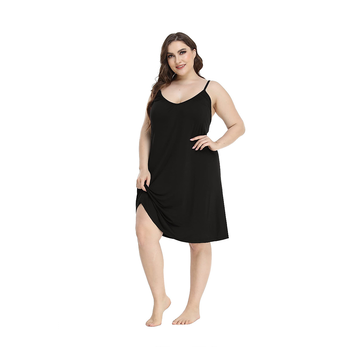 Eller Ware Womens Nightgown Plus Size Sleep Shirt Long Slip Dress Sexy Lingerie for Ladies Loose Sleepwear Soft Night Shirts Black