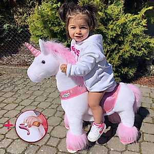PonyCycle Model U-2021 Ride on White Horse Pink Unicorn Toy Plush Walking Animal Small Size for Age 3-5 Ux302