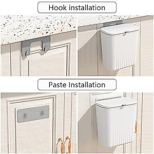 2.4 Gallon Kitchen Bathroom Wall Mounted Trash Can with Lid,Hanging Counter Waste Basket,Recycling Garbage Can for Kitchen Cabinet Door/ Under Sink/Bathroom