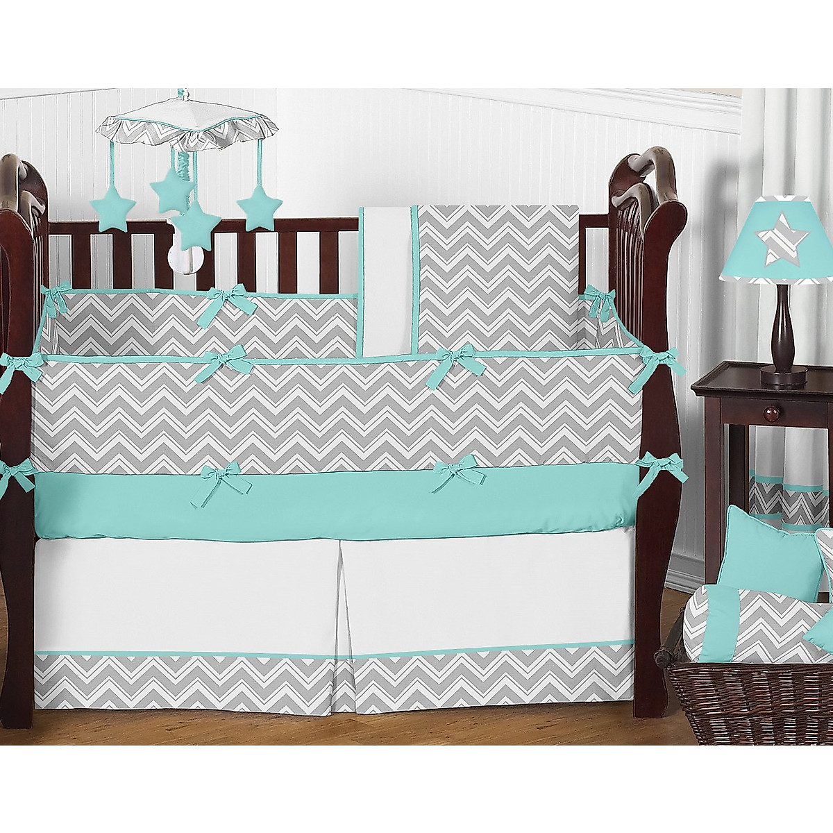 Turquoise and Gray Chevron Zig Zag Fabric Memory/Memo Photo Bulletin Board by Sweet Jojo Designs