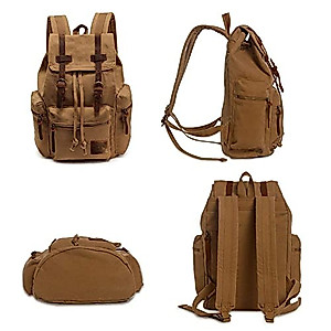 AUGUR High Capacity Canvas Vintage Backpack - for Hiking Travel 12-15.6" Laptop Backapcks for Men Casual Daypacks Rucksack(L-Khaki)