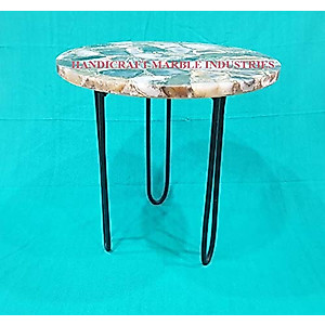 12" Inch Round Brown Grey Agate Coffee Table with Hair Pin Style Metal Base, Agate Table, Stone Coffee Table, Agate Table Top, Agate Round Coffee Table, Agate Side Table Home Decor