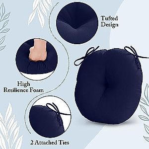 LOVTEX Bistro Chair Cushions Set of 2, Outdoor Round Chair Cushions 15 Inch, Waterproof Round Outdoor Cushions with Ties, Navy Blue Outdoor Chair Cushions for Patio Furniture