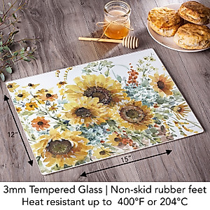 CounterArt Sunflowers Forever 3mm Heat Tolerant Tempered Glass Cutting Board 15” x 12” Manufactured in the USA Dishwasher Safe