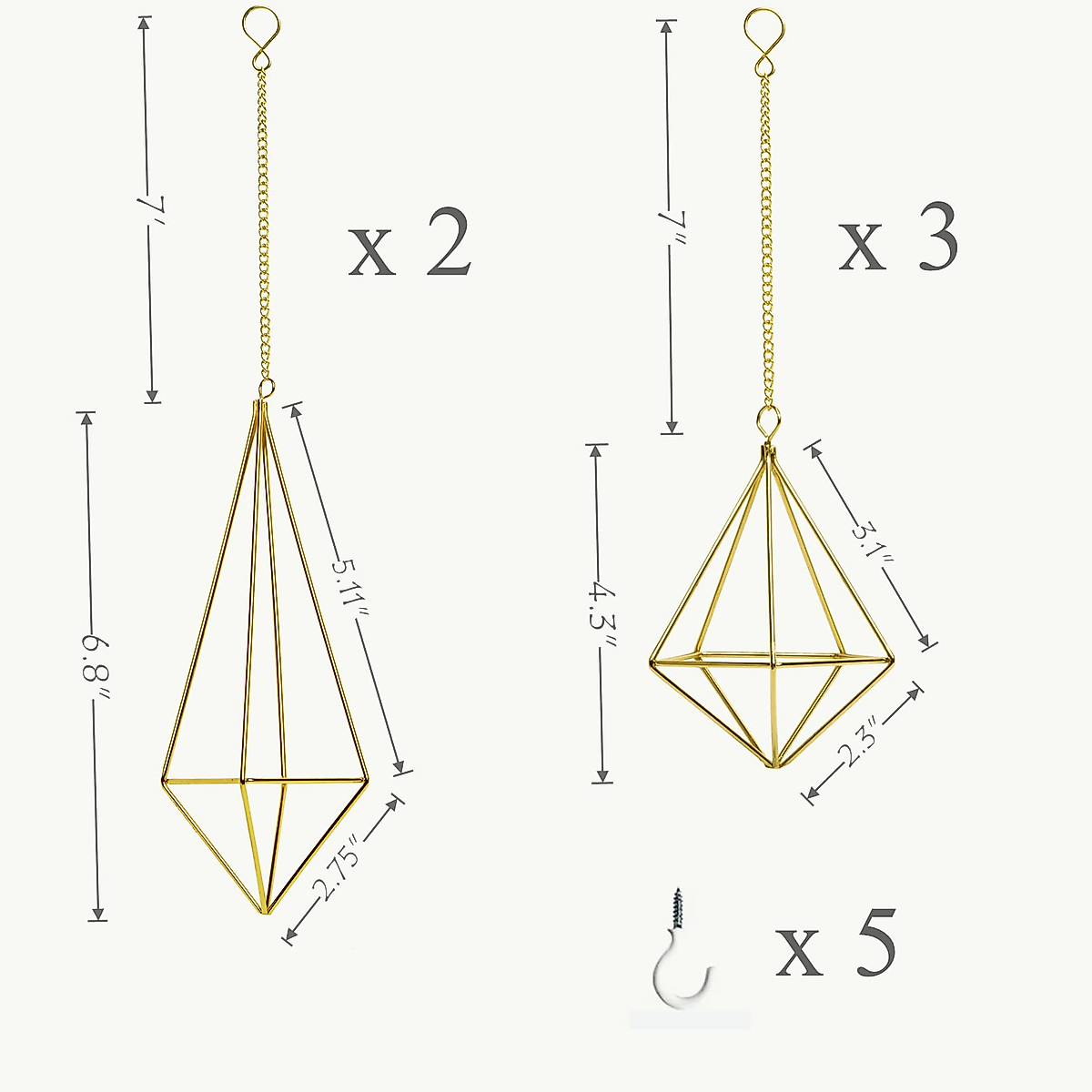 Geometric Hanging Tillandsia Holder Gold Metal Air Plants Holders Hanging for House Decor Living Room,Small Plant Holders Indoor Hanging,Plant Lover Gifts (5Pcs)