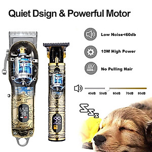 Soonsell Hair Clippers for Men T-Blade Trimmer Set,Man Professional Cordless Barber Clippers Set ，Blade Close Cutting Beard Trimmer ，LCD Display(Gold)