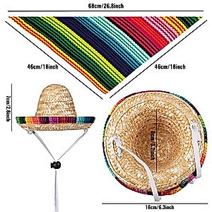 Whaline Mexican Dog Costume Accessories Cinco De Mayo Fiesta Dog Bandana Dog Straw Hat Mexican Colorful Stripe Pet Scarf Dog Bib Pet Neckerchief for Small Medium Cat Dog Carnival Party Supplies