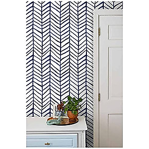 HAOKHOME 96020-2 Modern Stripe Peel and Stick Wallpaper for Bedroom Herringbone Navy Blue Vinyl Removable Decoration 17.7in x 9.8ft