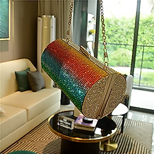 Rainbow Rhinestone Purse Evening Bag Luxury Holographic Handbag Clutch Bag Cylinder Shoulder Bag for Party Wedding