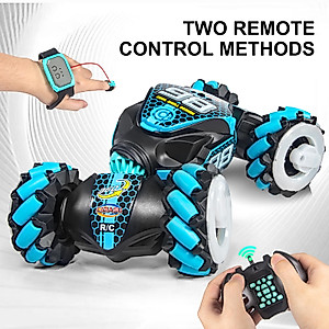 Boxgear 1:12 Gesture Sensing RC Stunt Car Off-Road, Four-Wheel Drive, Sports Mode, 40 Min Standby Suitable for Any Terrain, 2.4G Gesture Controlled Double-Sided Remote-Control Car Toy for Kids, Blue