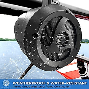 Pyle 2-Way Waterproof Bluetooth Off-Road Speakers - 4 inch 900W Active Passive Marine Grade Wakeboard Tower Speakers System w/AUX, Full Range Outdoor Stereo Speaker for ATV/UTV Jeep Boat PLUTV40BTA