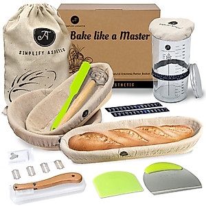 Banneton Bread Proofing Basket - A Complete Sourdough Bread Baking Supplies - Bread Baking Supplies - Sourdough Starter Jar - Indonesian Proofing Basket Set of 22-9" Round, 10" Oval, 15"Baguette