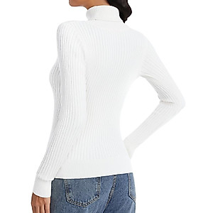 EXCELLENT THERMAL Turtleneck Sweaters for Women Mock Neck Ribbed Sweater Knitted Warm Fitted Fashion Pullover Sweater White
