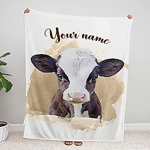 Ogoprints Dairy Cow Custom Baby Blanket with Name Personalized Fleece Throw Blanket Sofa Bed-3 Sizes (50x60 in, Dairy Cow)