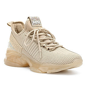 Fashion Sneakers for Women - Diamond Glitter Sneakers for Women - Breathable Running Shoes for Women Nonslip Comfy Casual Shoes for Women - Womens Tennis Shoes,Beige Size 10.5