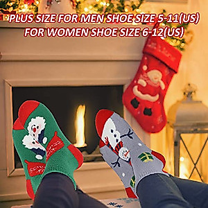 Gellwhu Adult Christmas Fuzzy Socks with Grips Plus Size Warm Winter Luxury Cozy Fluffy Holiday Socks Stocking Stuffers Gifts 10 Pairs C