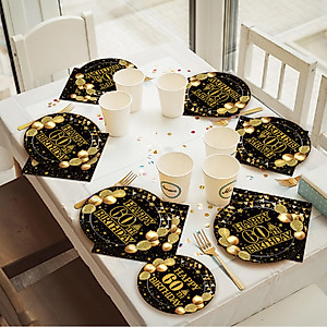 Kepeel 96Pcs 60th Birthday Party Tableware Set, Back in 1965 Birthday Party Decorations Supplies for Men Women Cheers to 60 Years Disposable Paper Plates Napkins Forks Favors, Serve 24