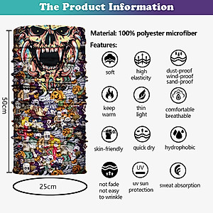 Neck Gaiter Mask,Bandana Gator Face Cover Mask Sun UV Protection,Neck Warmer Balaclava,Seamless Tube Face Scarf,Headband for Men Women Boys Girls, Head Wrap for Motorcycle Cycling Festival Outdoors