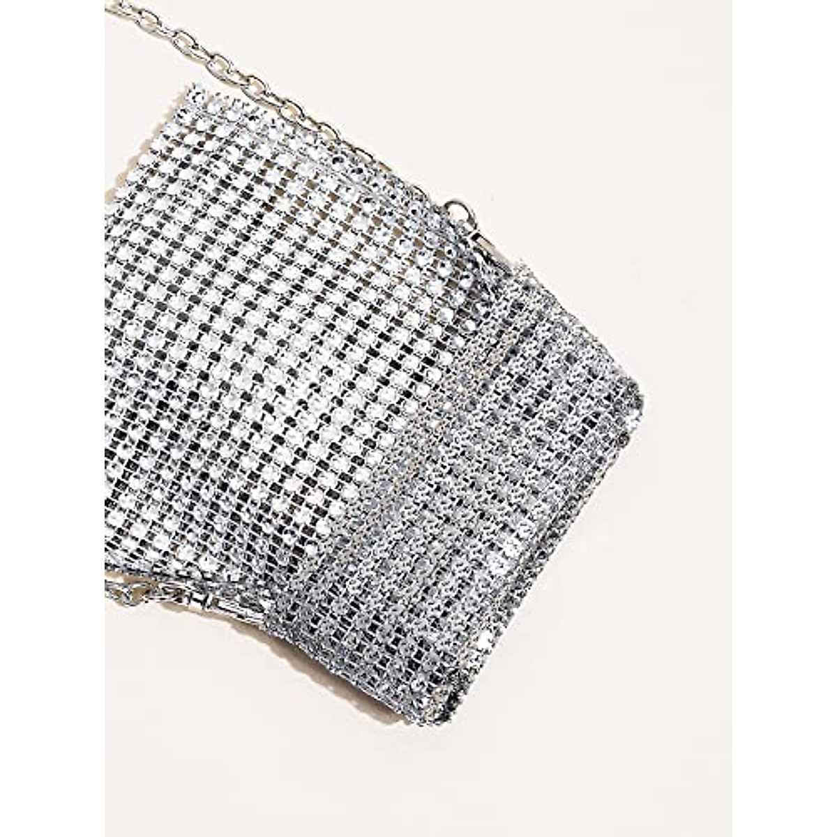 GORGLITTER Women's Rhinestone Decor Clutch Purses Evening Handbag Chain Shoulder Square Bag Phone Purse Silver One Size