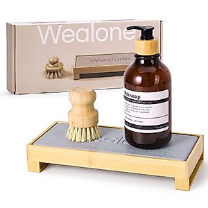 Wealone 3-in-1 Sink Caddy Instant Dry Sink Organizer, Fast Drying Diatomaceous Earth Stone, Kitchen Sponge Holder, Water Absorbing Sink Rack for Modern Countertop Bathroom Soap Holder Birthday Gift