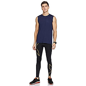 2XU Men's Light Speed Compression Tights - Lightweight & Flexible Support for Improved Running Performance - Black/Gold Reflective - Size Medium
