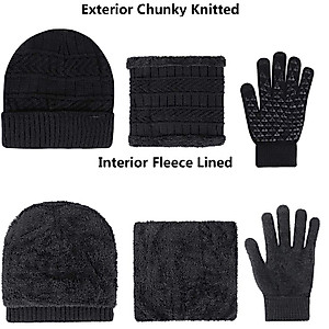 Winter Beanie Hat Scarf Gloves Set for Men, Winter Knit Hat, Neck Warmer, Touchscreen Gloves,Outdoor Earmuffs for Men Women