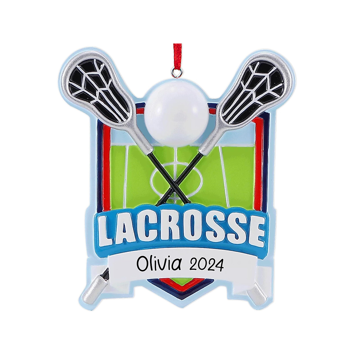 UniqXmas Personalized Lacrosse Christmas Ornament 2024 | La-Crosse Stick & Ball Xmas Tree Decoration for Girl Boy Kid | Customized Unique Keepsake Gift for LAX Player Coach Goalie | Custom Name & Year