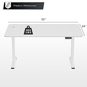 Shahoo 55" Electric Standing Desk Height Adjustable Between 28.7" to 48.1" Computer Workstations w/Memory Preset, White