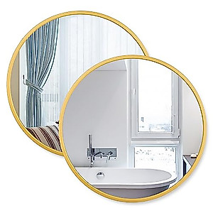 SCWF-GZ 2 Packs of 12" Round Mirror Circle Wall Mounted Hanging or Against Wall Metal Frame Dressing Make-up Mirrors for Entryway Bedroom Bathroom Living Room 12 inch Gold Small