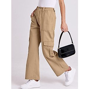 ANRABESS Women's Cargo Pants High Waisted Baggy Multiple Pockets Casual Trendy Fashion Relaxed Fit Y2K Trousers Brown Medium