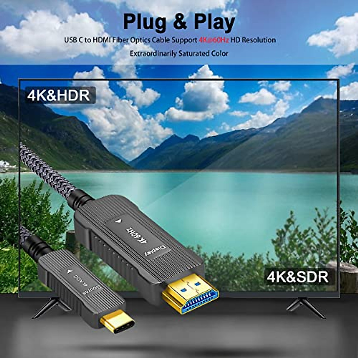 SOEYBAE USB C to HDMI Cable 30ft/10m, USB 3.1 Type C to 4K Fiber Optic HDMI Cable, Thunderbolt 3/4 Compatible, for MacBook Pro/Air 2020, iPad Pro 2021/2020, Surface Book 2, XPS