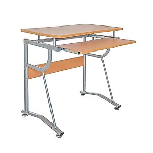 Techni Mobili Compact Computer Desk With Side Shelf And Keyboard Panel, Cherry, 43" x 19.5" x 30"