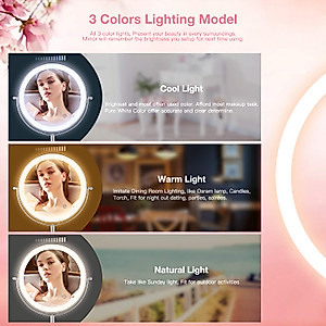 KDKD Lighted Makeup Mirror 7X Magnifying Swivel Vanity Mirror with 72 LED Lights 3 Color Modes, 8 Inch Round Tabletop Standing Polished Chrome Finished Cosmetic Mirror Rechargeable.