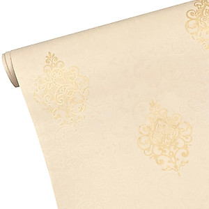 Yifely Light Beige Damask Shelf Liner Easy to Apply Furnitrue Coutertop Decor PVC Paper Self-Adhesive 17.8 Inch by 9.8 Feet